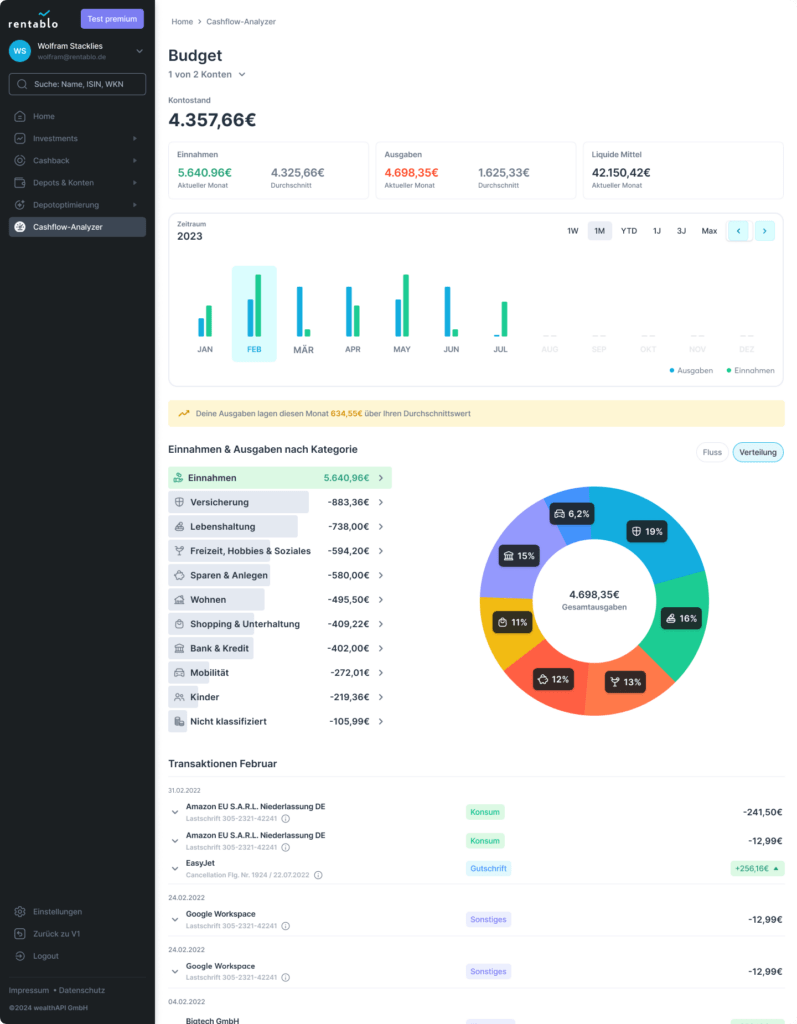 wealthAPI cashflow analyzer